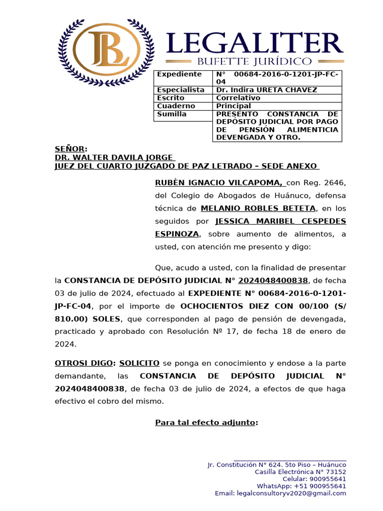 Constancia de Deposito Judicial | PDF