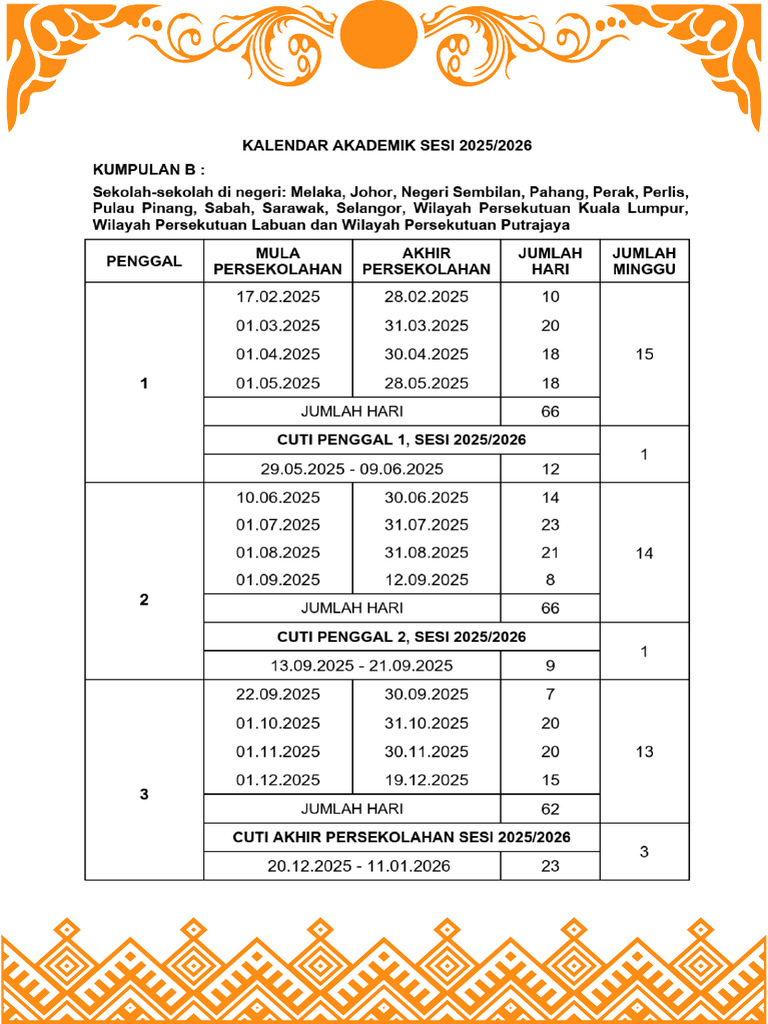 Kalendar Akademik & Takwim Minggu Persekolahan 2025 - 2026 | PDF