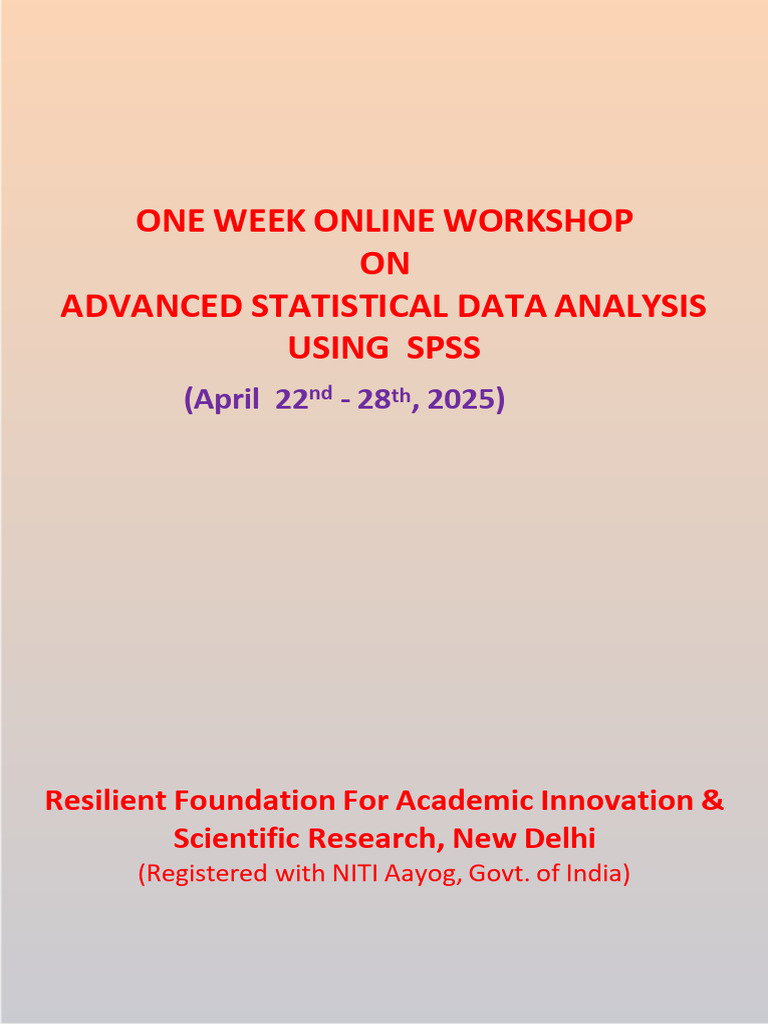One Week Online Workshop On Advanced Statistical Data Analysis Using SPSS-1 | PDF | Student's T ...