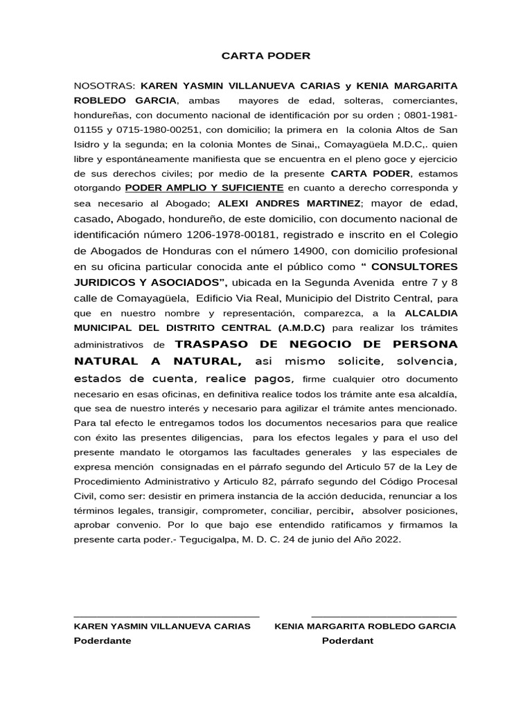 CARTA PODER AMDC, Traspaso | PDF | Gobierno | Justicia