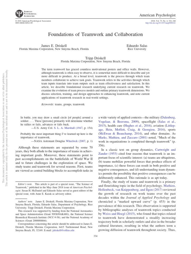 Foundations of Teamwork and Collaboration | PDF | Psychology | Cooperation