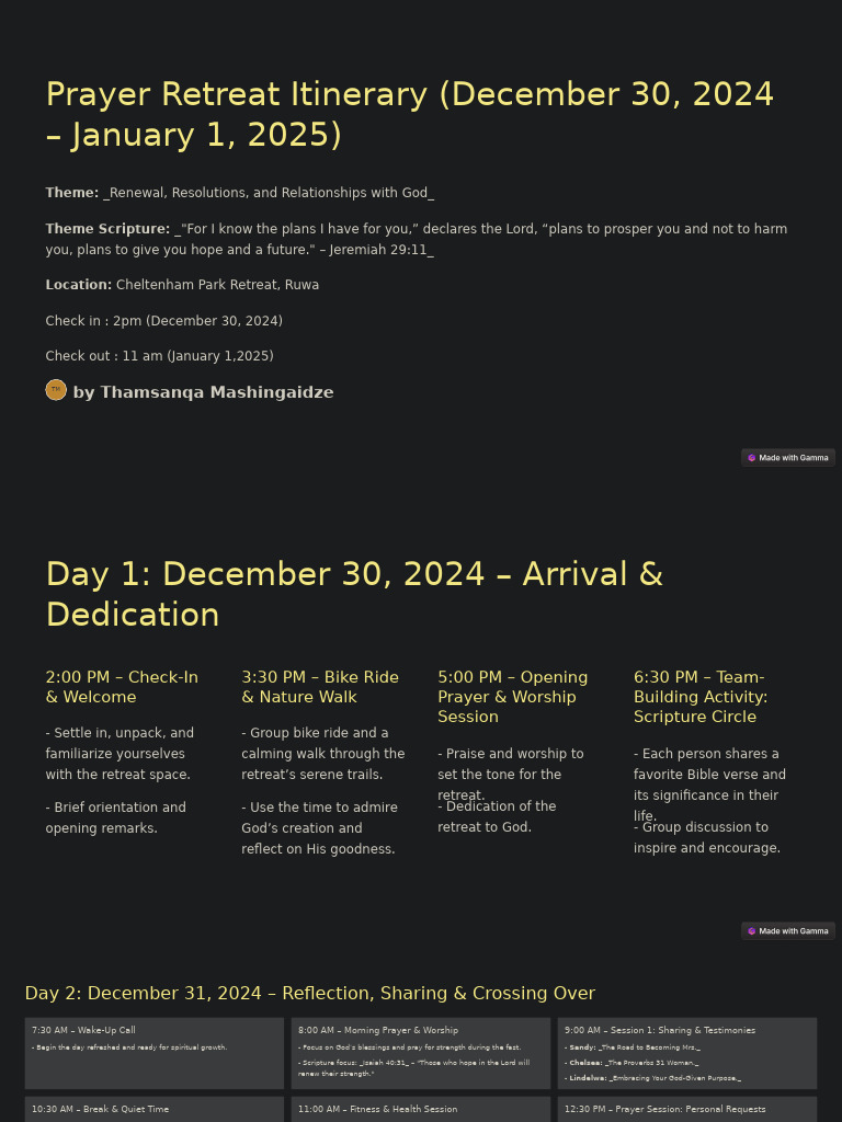 Prayer Retreat Itinerary: Renewal 2024-2025 | PDF | Prayer | Worship