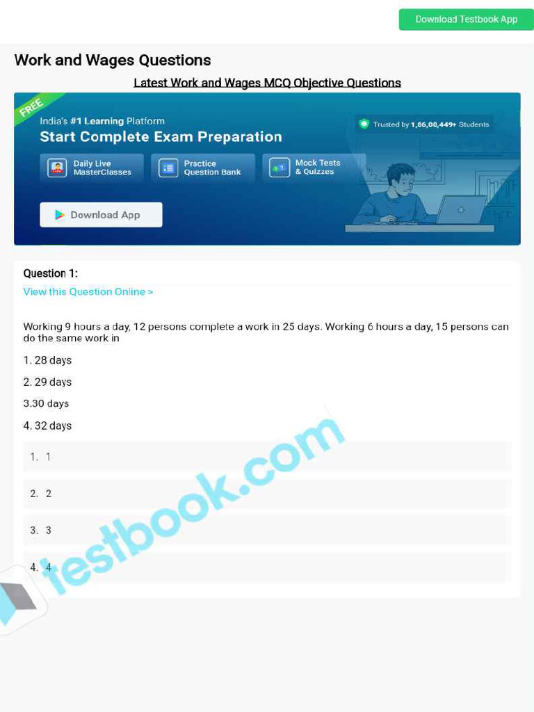 MCQ On Work and Wages 5eea6a1039140f30f369e857 | PDF