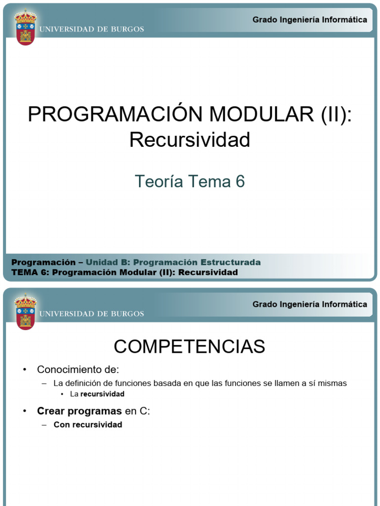 T6 - Programación Modular II. Funciones Recursivas | PDF | Recursividad | Programación de ...