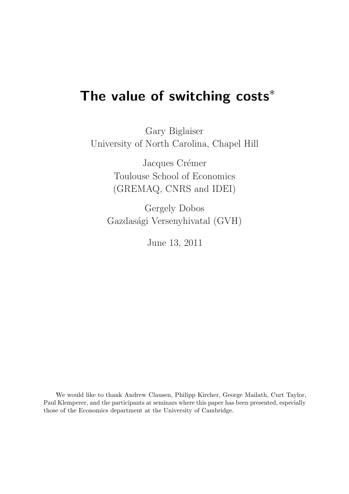 The Value of Switching Costs | PDF | Economic Equilibrium | Prices