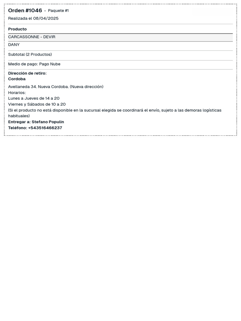 Orden #1046 | PDF