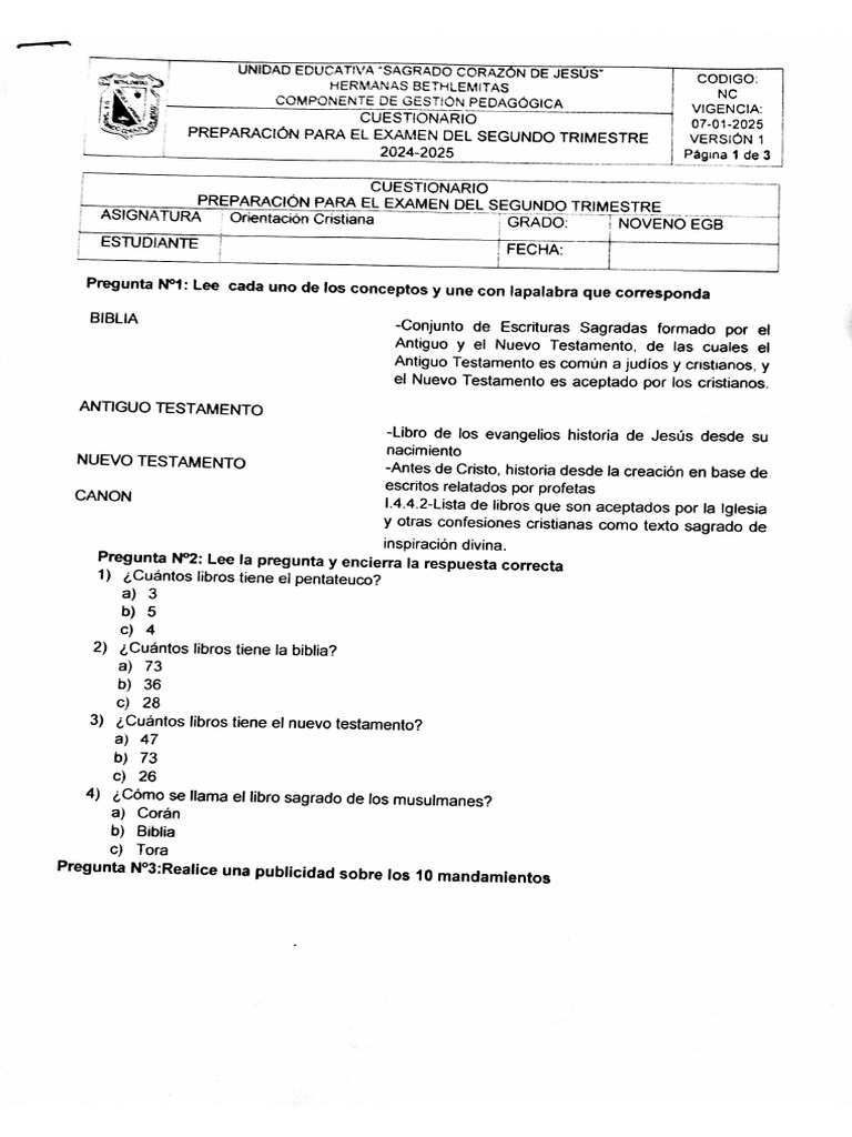 Cuestionario Noveno ABC | PDF