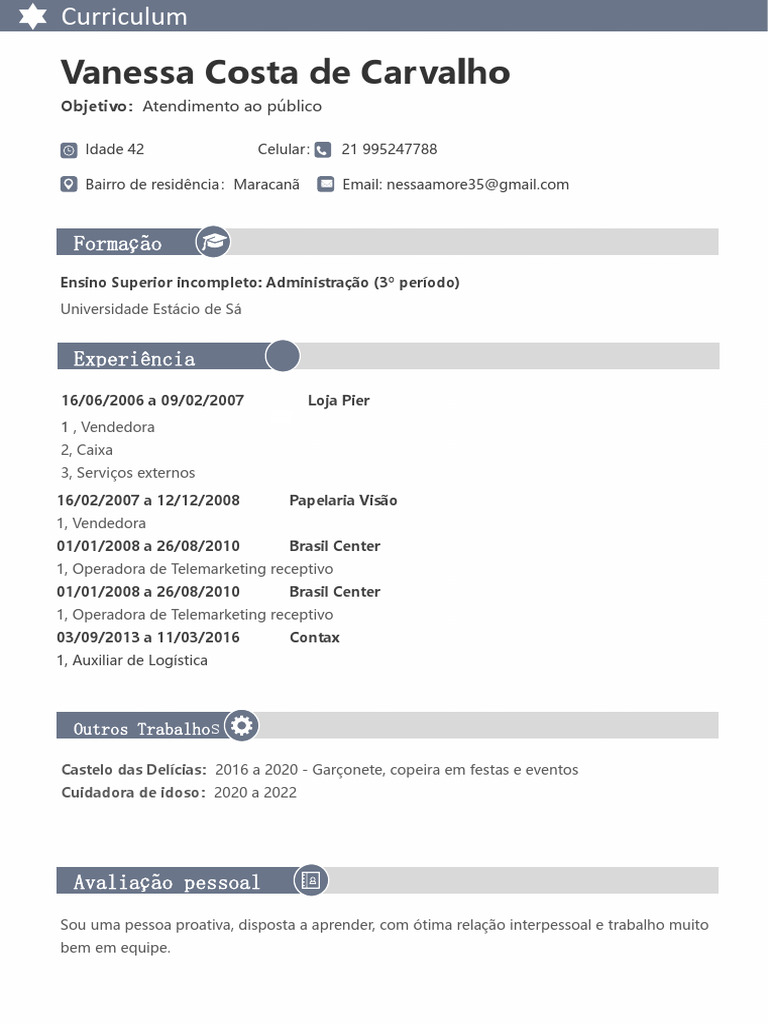 Currículo de Vanessa Costa Carvalho | PDF