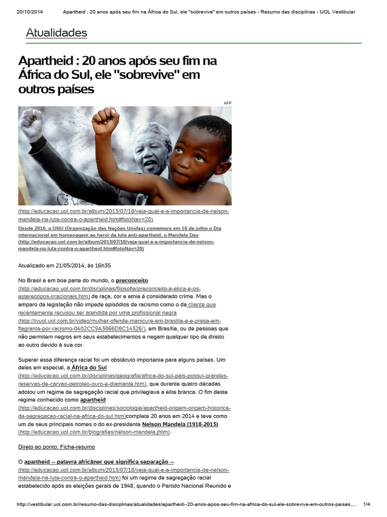 Apartheid: 20 Anos e Suas Novas Formas | PDF | Apartheid | África do Sul