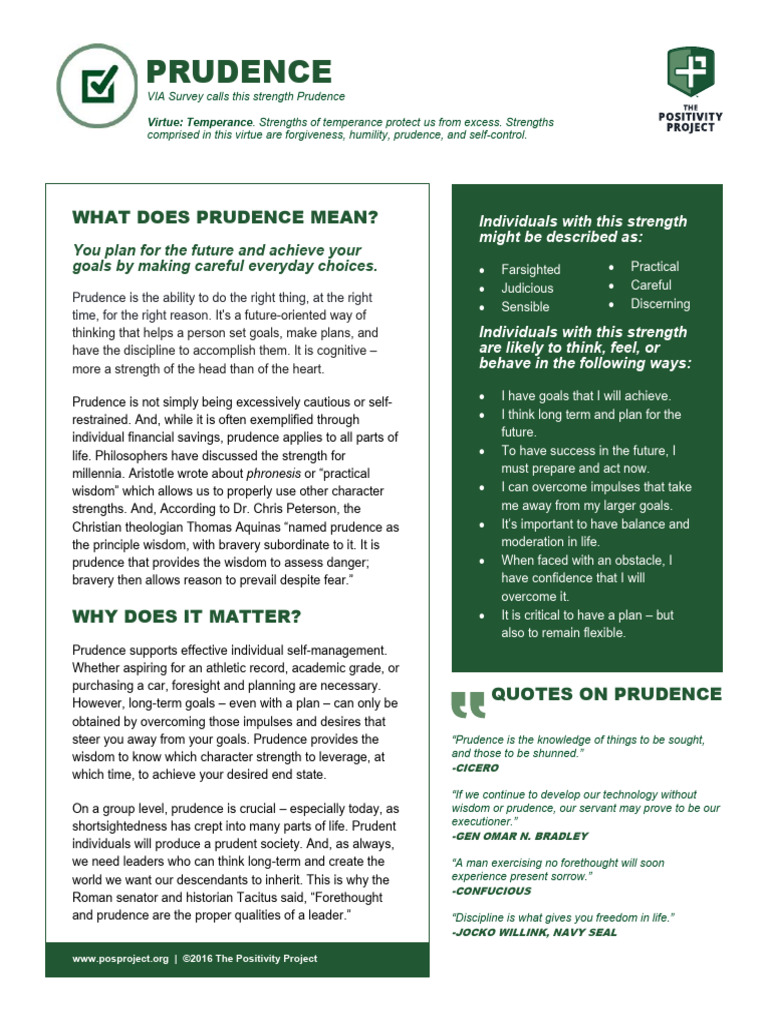Character Cards - Prudence - 9-12 | PDF | Prudence | Virtue