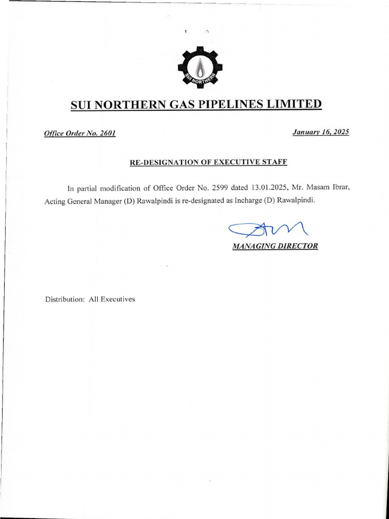 Re-designation of Executive Staff at SNGPL | PDF