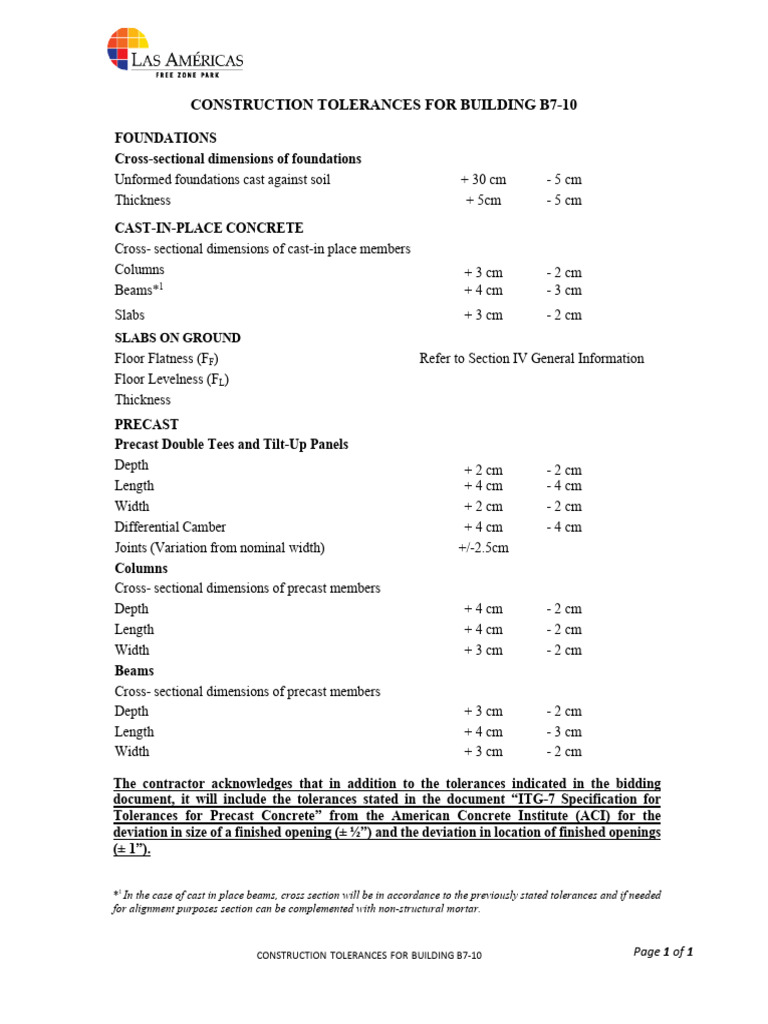 Construction Tolerances for Building B7-10 | PDF | Precast Concrete ...