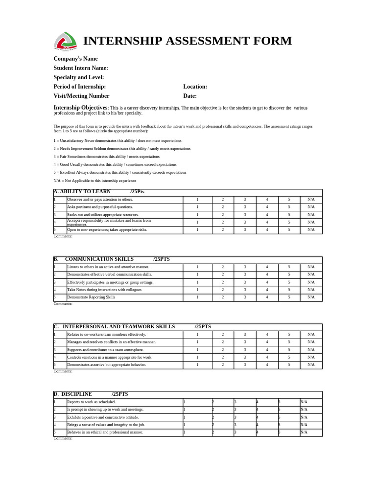 Intership Evaluation Form 24 25 | PDF | Performance Appraisal | Interpersonal Communication