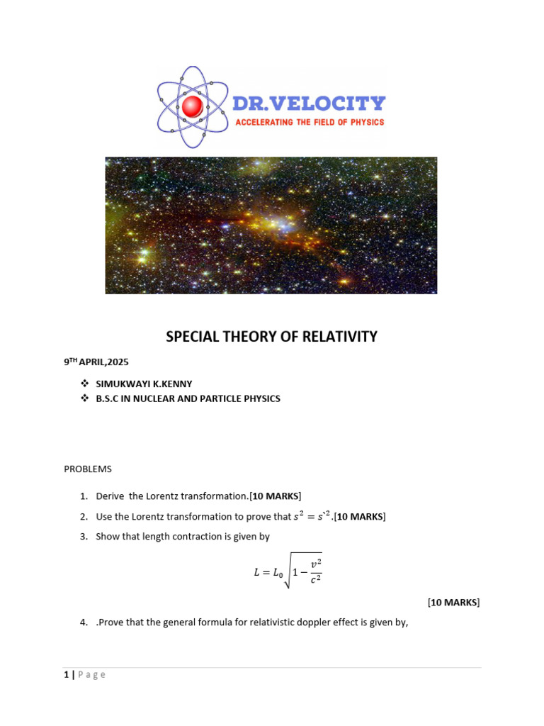 DERIVATION SPECIAL THEORY OF RELATIVITY-1 | PDF | Special Relativity | Mechanics