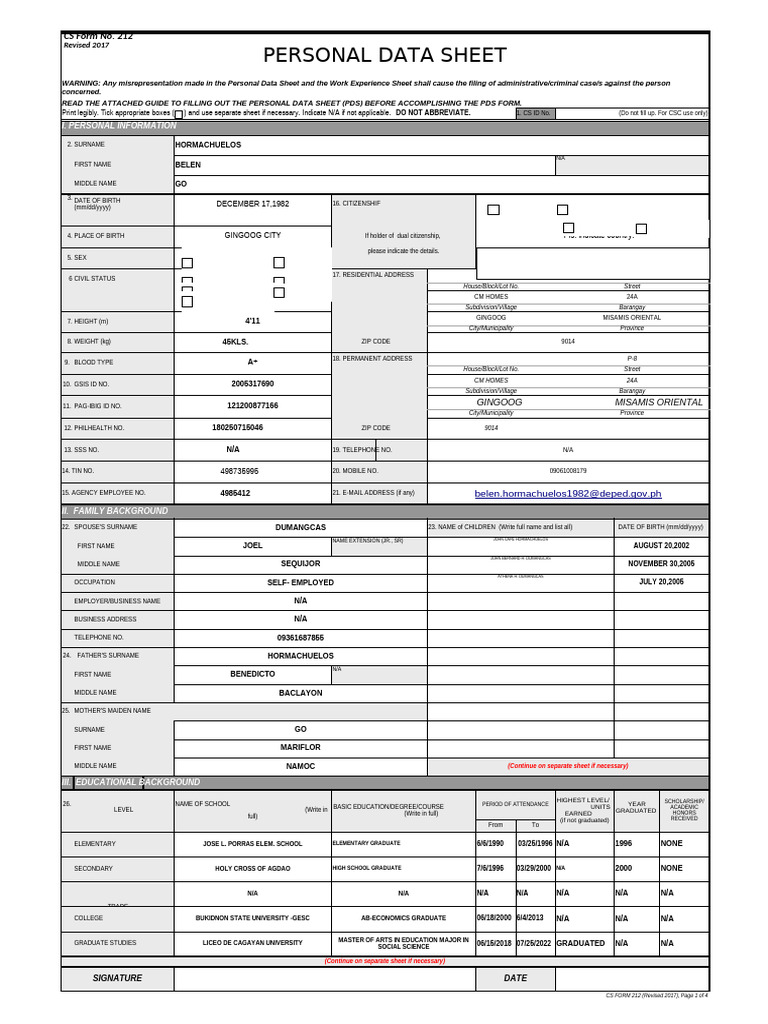 Personal Data Sheet for Government Employees | PDF | Government | Justice