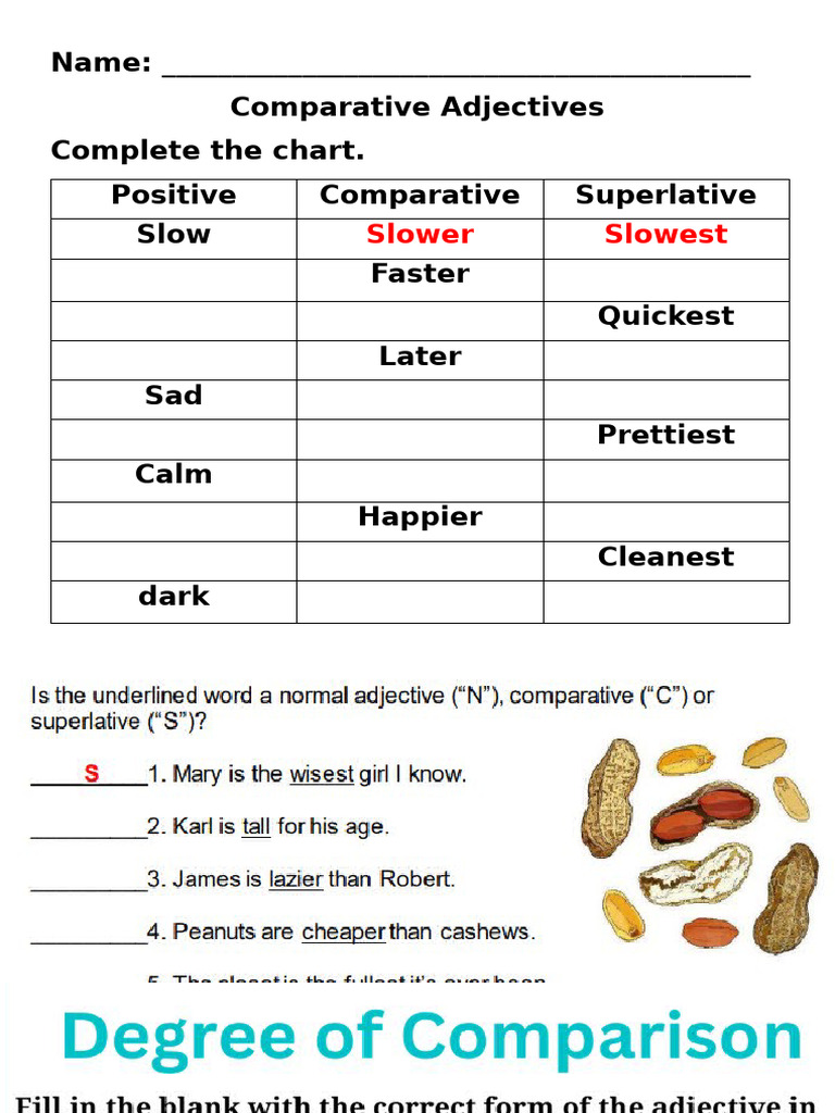 Degrees of Adjective Worksheet | PDF