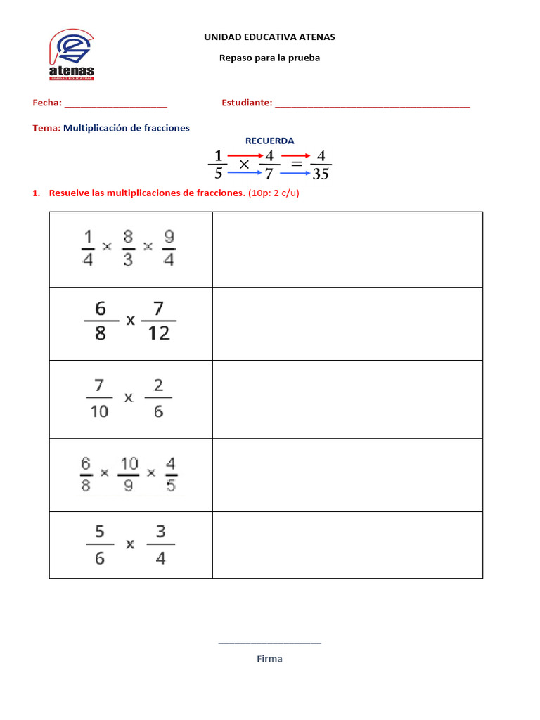 Repaso Multiplicación de Fracciones | PDF