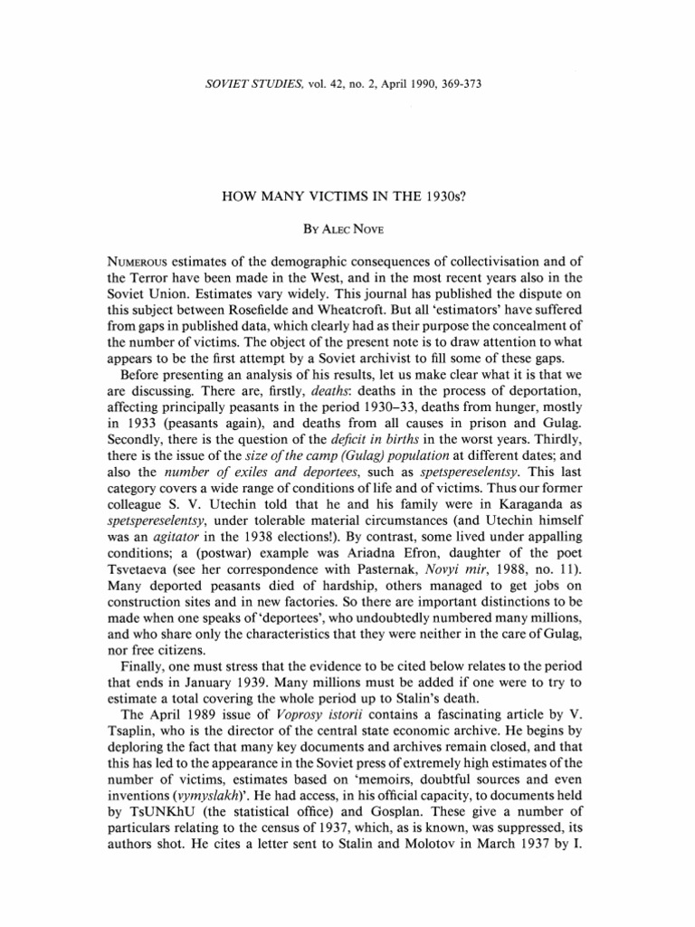 How Many Victims in The 1930 by Alec Nove | PDF