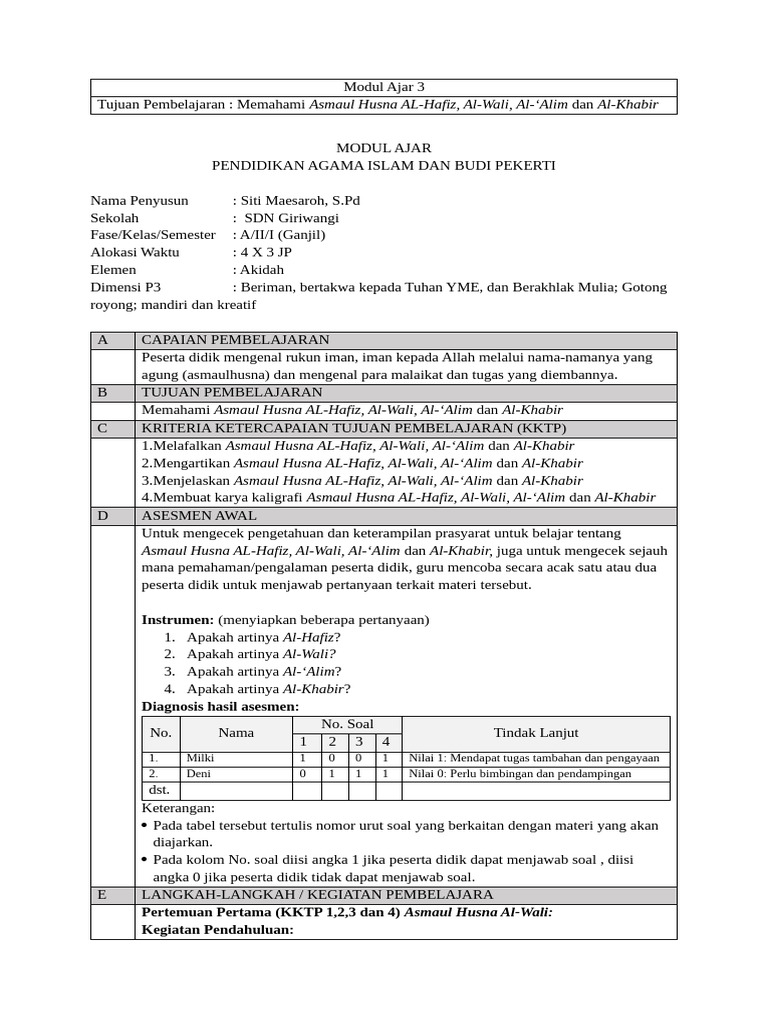 Modul Ajar 3 Kelas 2 Semester 1 | PDF