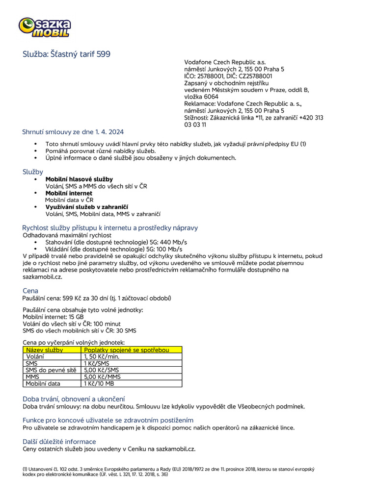 20240401_SAZKAmobil_Shrnuti_smlouvy_Tarif_599 | PDF