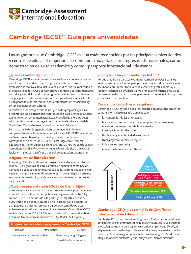 Cambridge Igcse Guide For Universities Spanish | PDF | Universidad de Cambridge | Etapas educativas