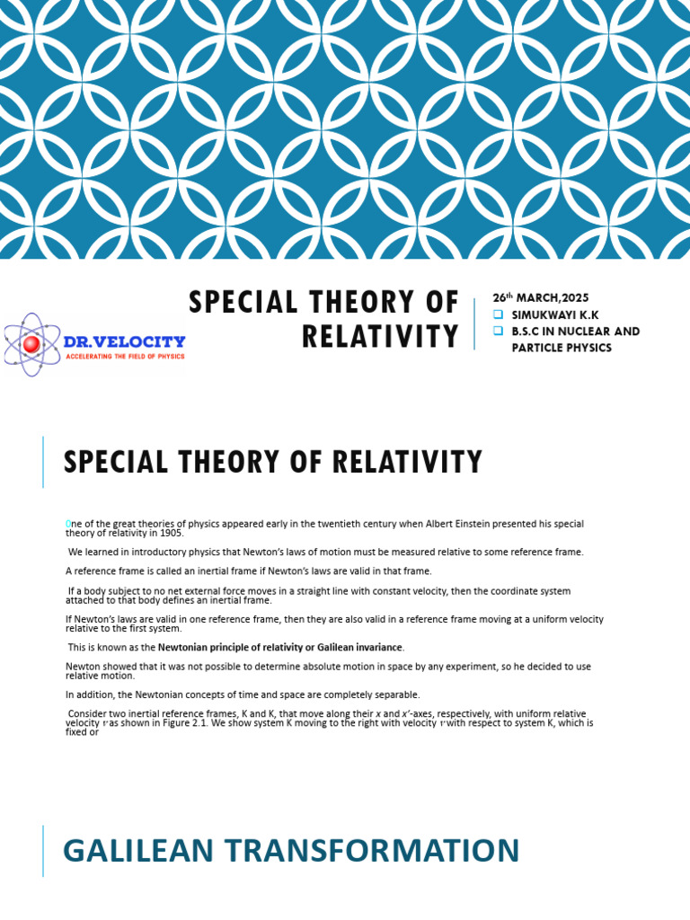 Special Theory of Relativity | PDF | Special Relativity | Luminiferous ...