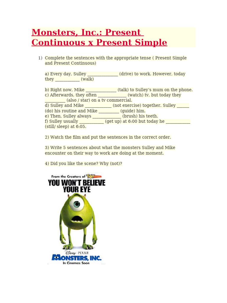 Monsters Inc Simple Vs Cont | PDF