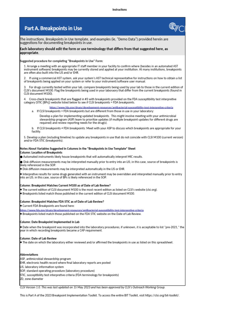 Part a CLSI Breakpoints in Use | PDF | Computing