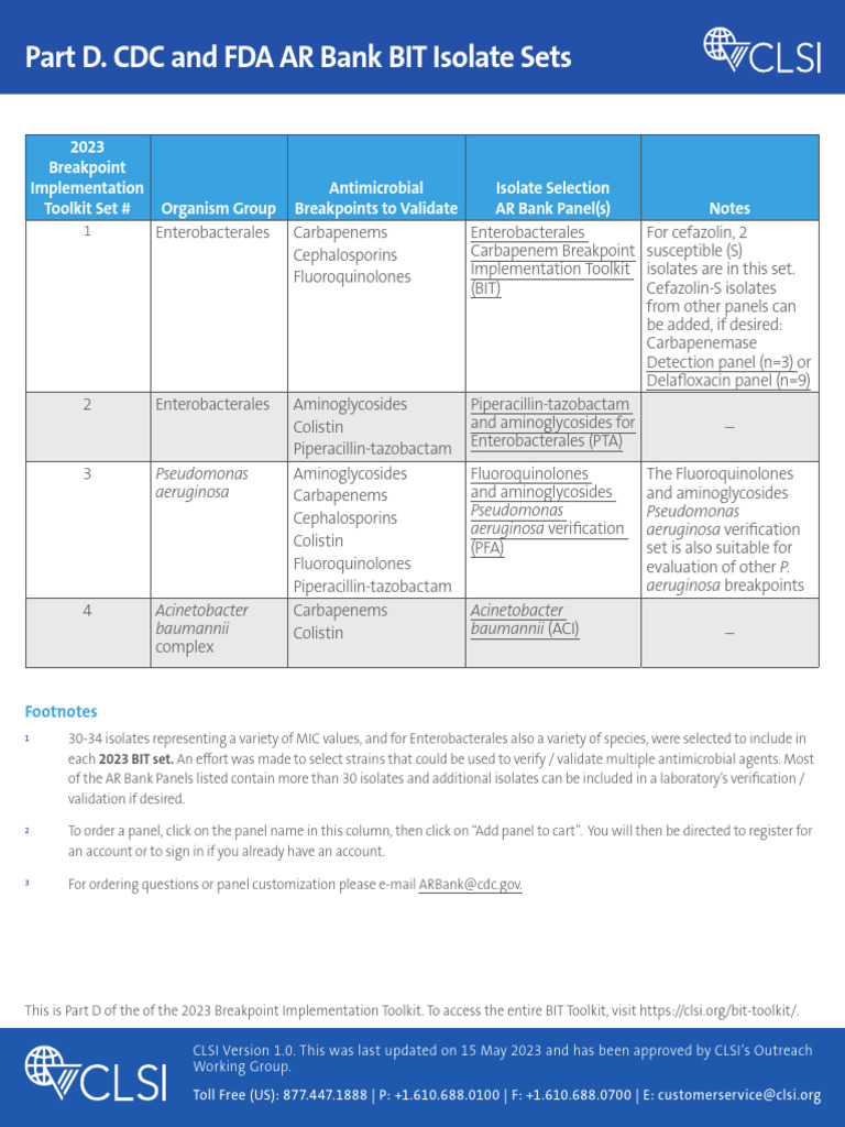 Part D CDC and FDA AR Bank BIT Isolate Sets | PDF | Pseudomonas ...