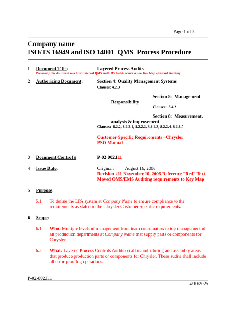 P-02-002 Layered Process Audits | PDF | Audit | Quality Management System