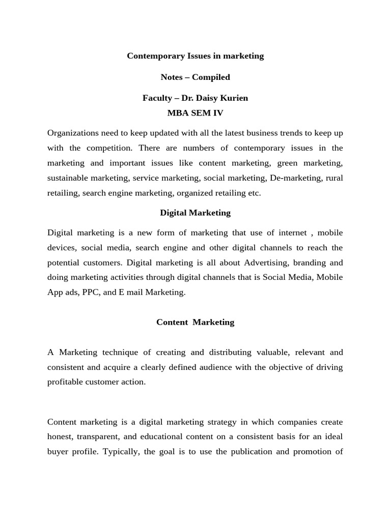 Contemporary Issues in Marketing | PDF | Marketing | Digital Marketing