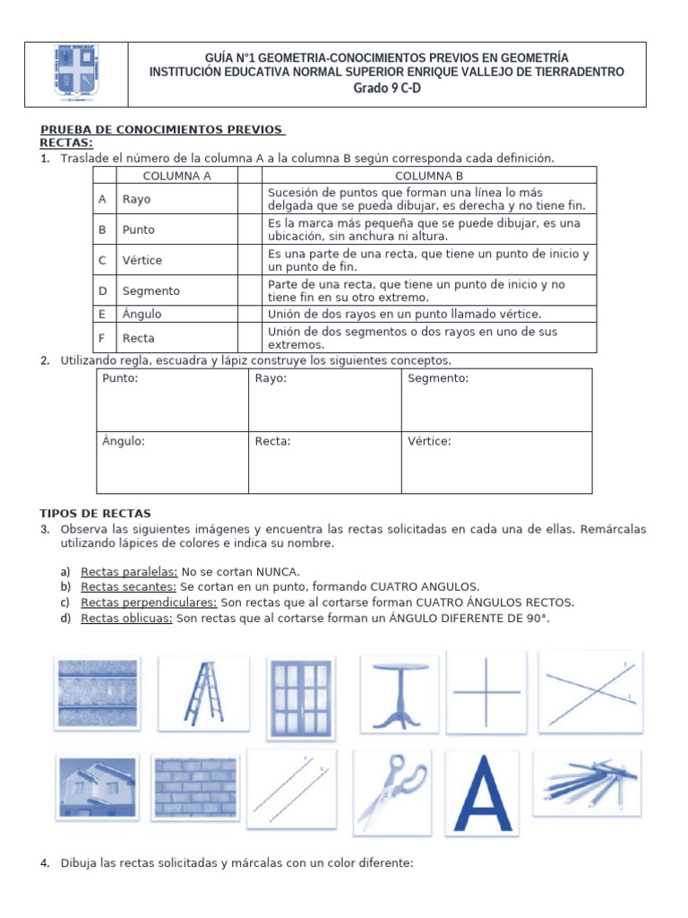 Guía de Geometría para Grado 9 | PDF | Ángulo | Línea (geometría)