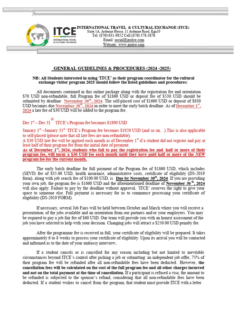 Icte Work and Travel Contract | PDF | Fee | Indemnity