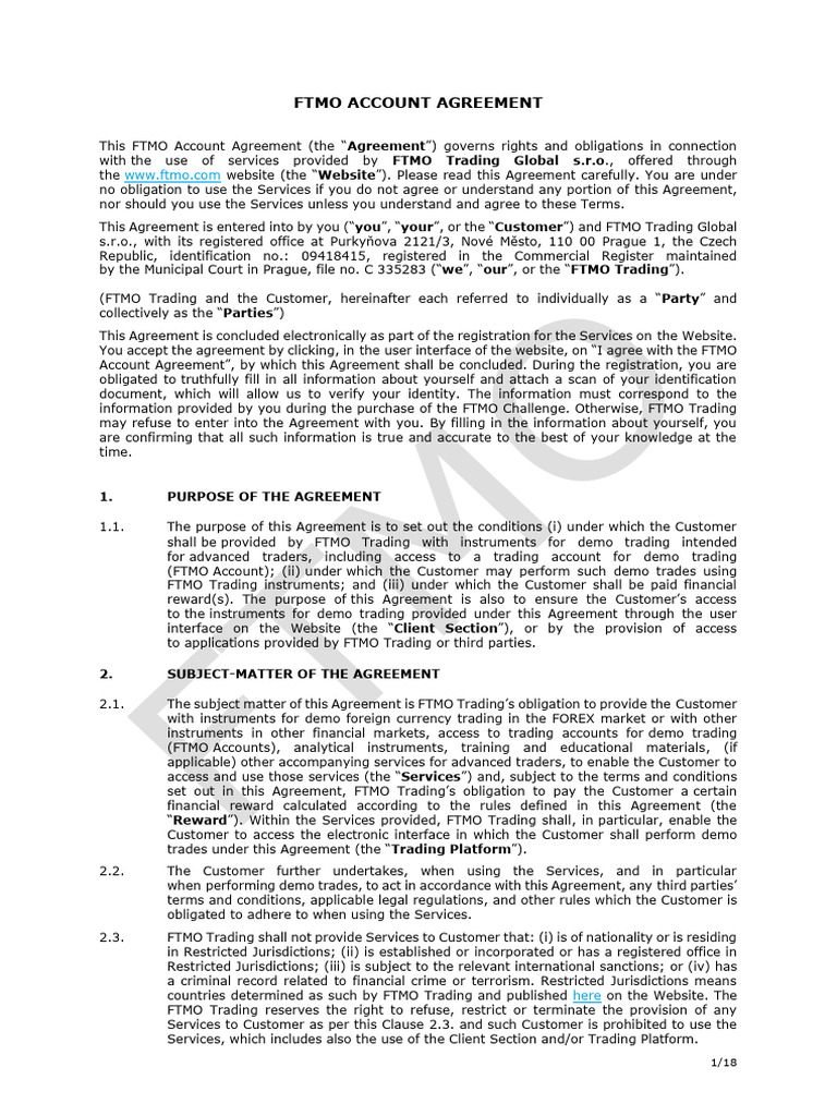 FTMO Account Agreement Overview | PDF | Value Added Tax | Taxes