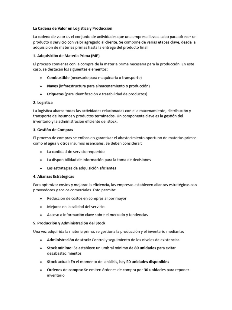 La Cadena De Valor En Logística Y Producción Pdf Logística Cadena