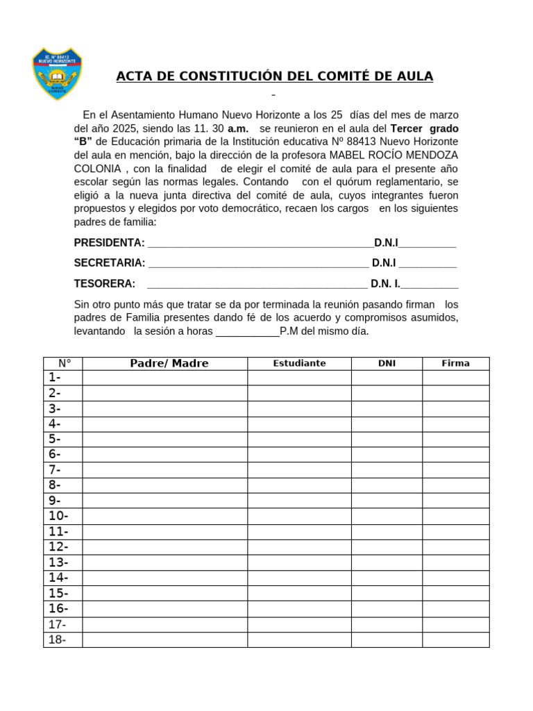 Acta Comite de Aula | PDF