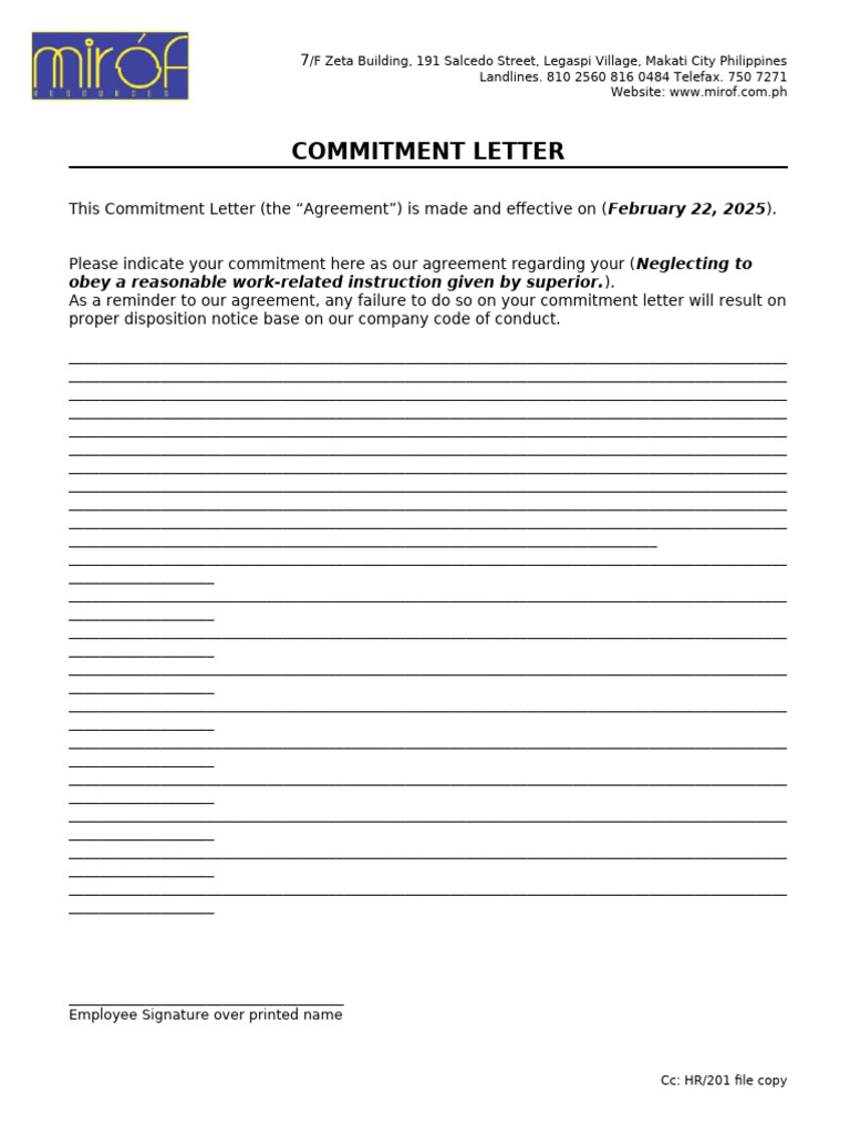 Commitment Letter for Employment | PDF
