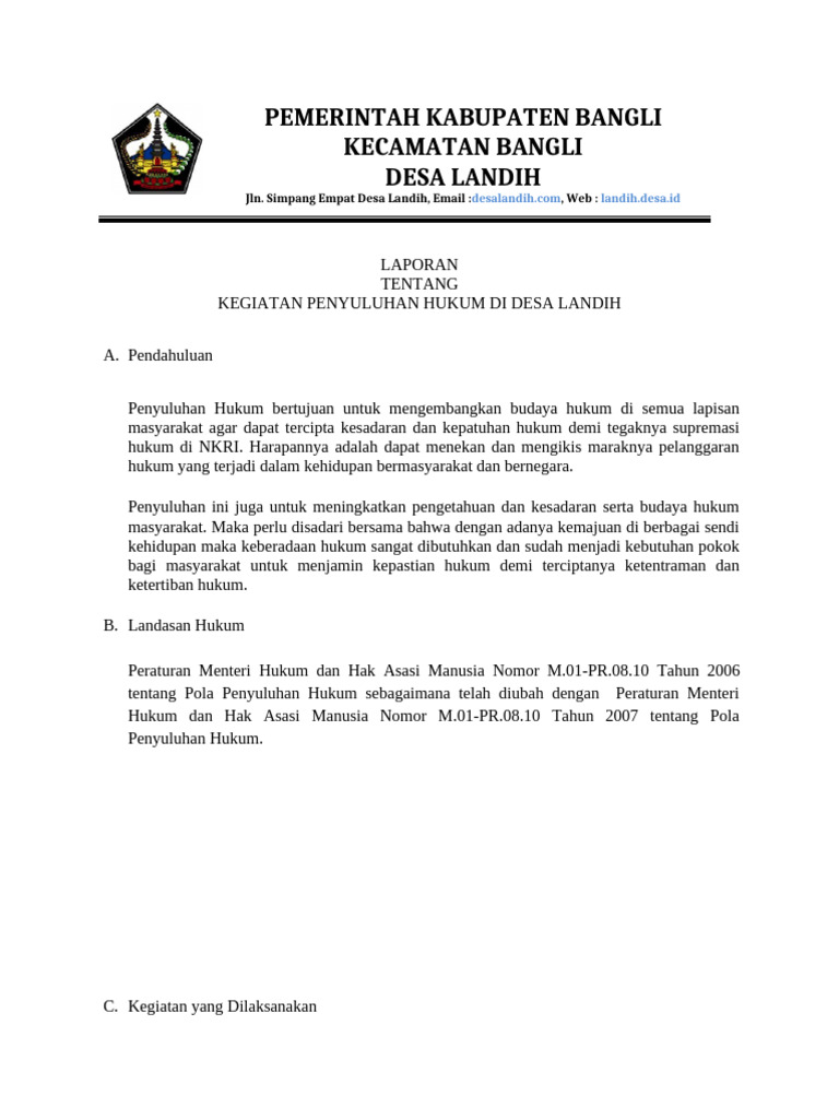 Template Laporan Kegiatan Penyuluhan Hukum Di Desa. | PDF