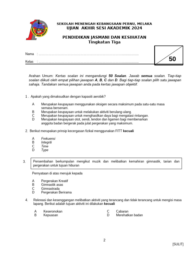 PAT Tingkatan 3 Tanpa Jawapan | PDF