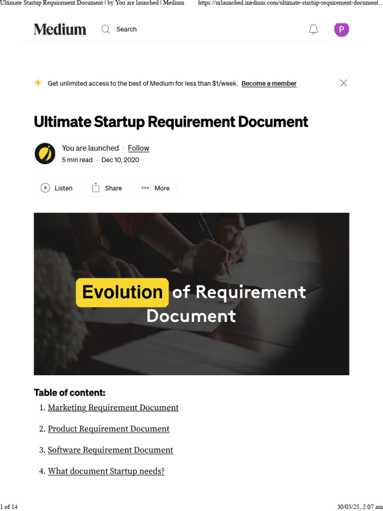 Ultimate Startup Requirement Document - by You Are Launched - Medium | PDF | Startup Company ...