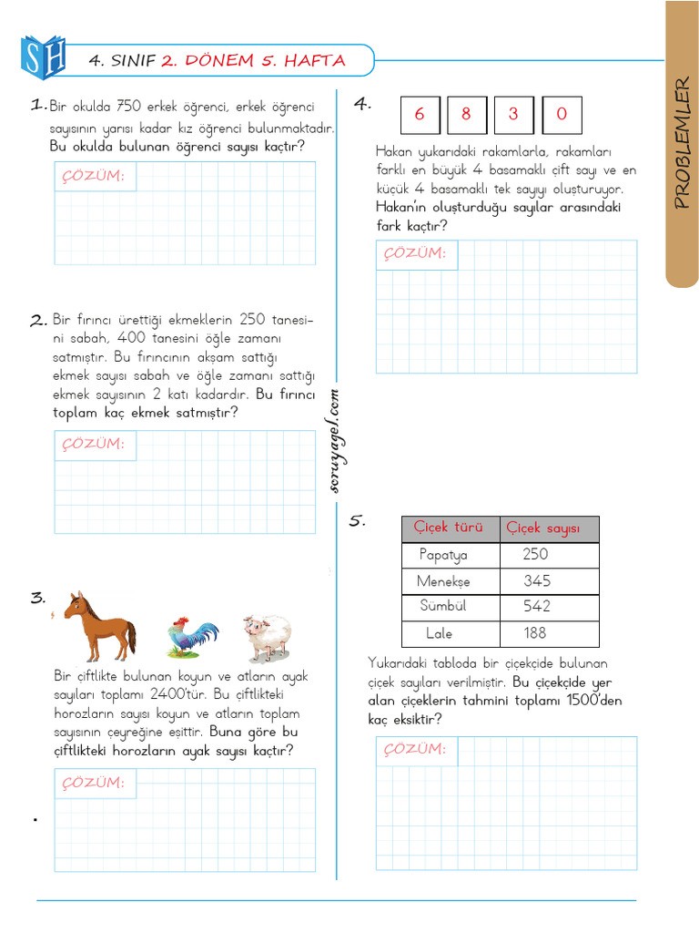 Sinif Haftalik Problemler 2. Donem 5. Hafta | PDF