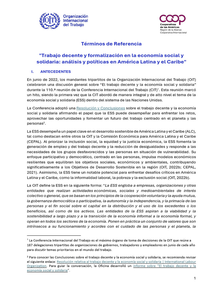 TDR ESS ALC Es | PDF | Empleo | Organización Internacional del Trabajo