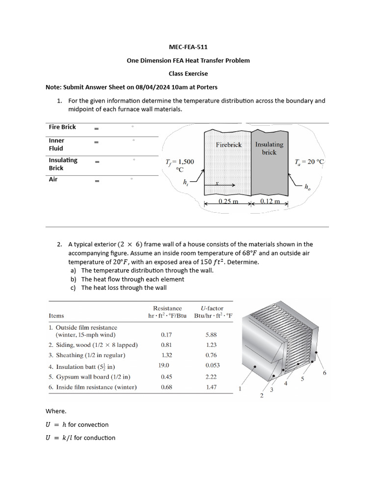 1D Heat Transfer Class Exercise 2024 | PDF