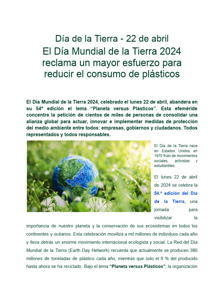 Día de La Tierra - 22 de Abril | PDF | Sustentabilidad | Contaminación