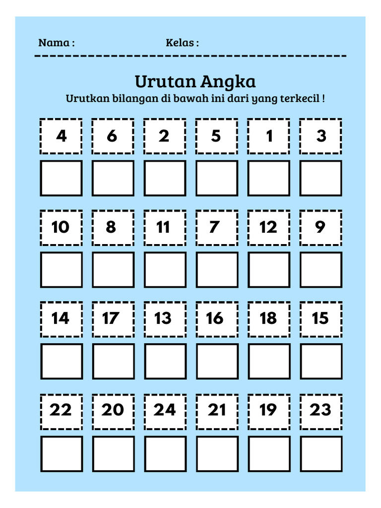 Merah Muda Ilustrasi Sederhana Urutan Angka Lembar Kerja Matematika | PDF