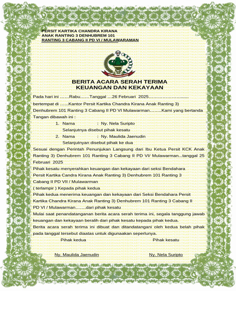 Berta Acara Serah Terima Keuangan Persit | PDF