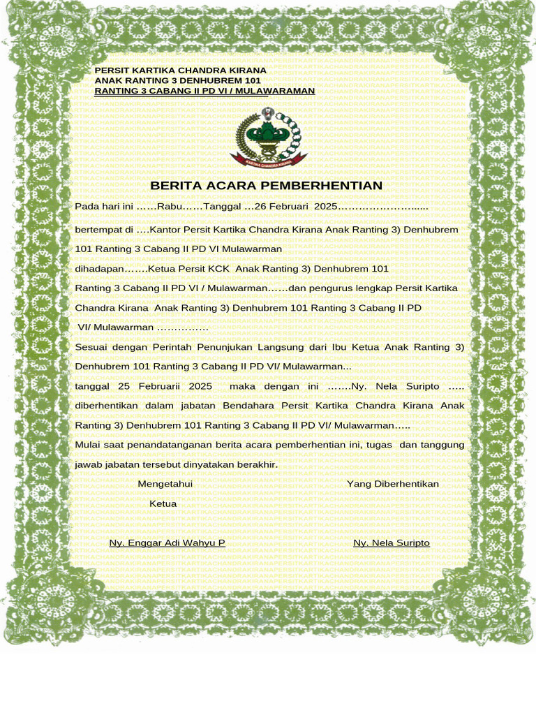 Blangko-pemberhentian persit | PDF