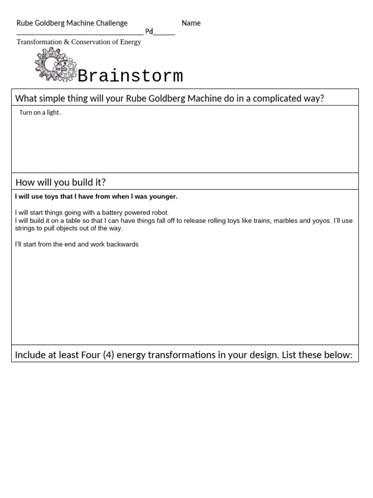 Rube Goldberg Machine Energy Challenge | PDF