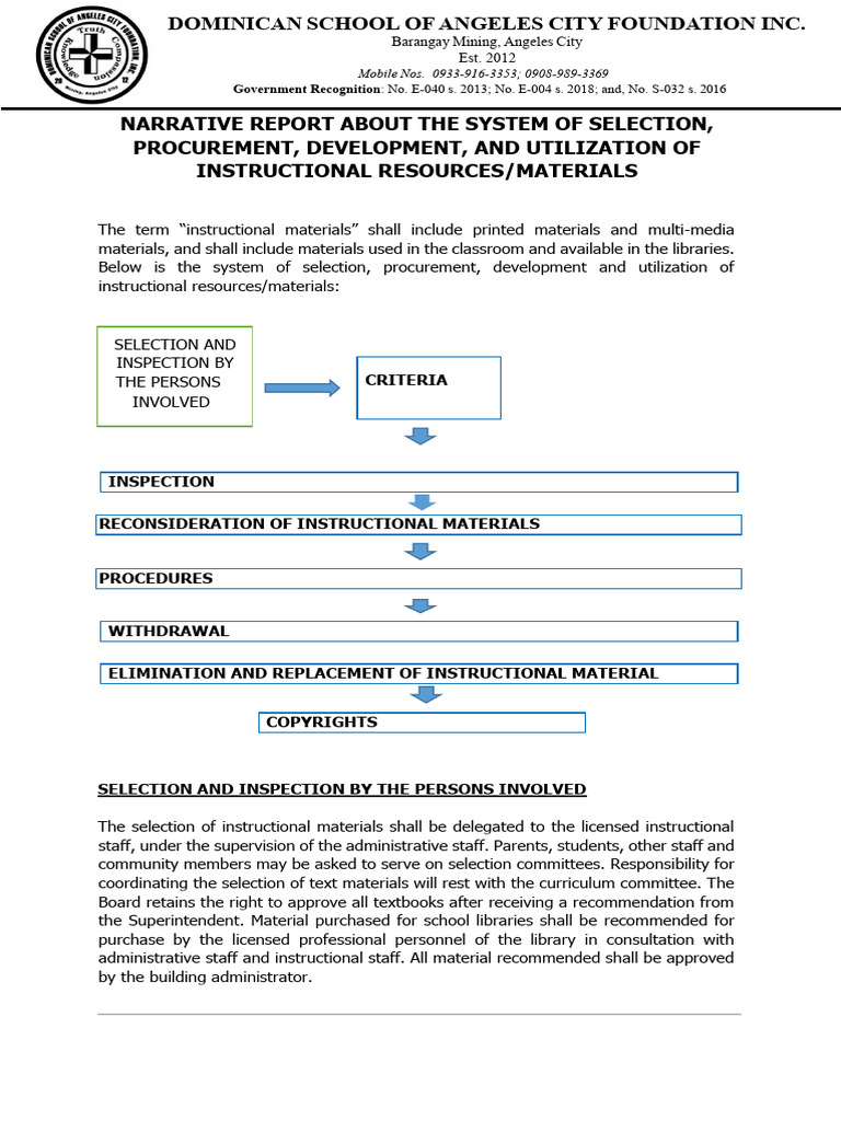 System of Selection Procurement Development and Utilization of Instructional Resources and ...