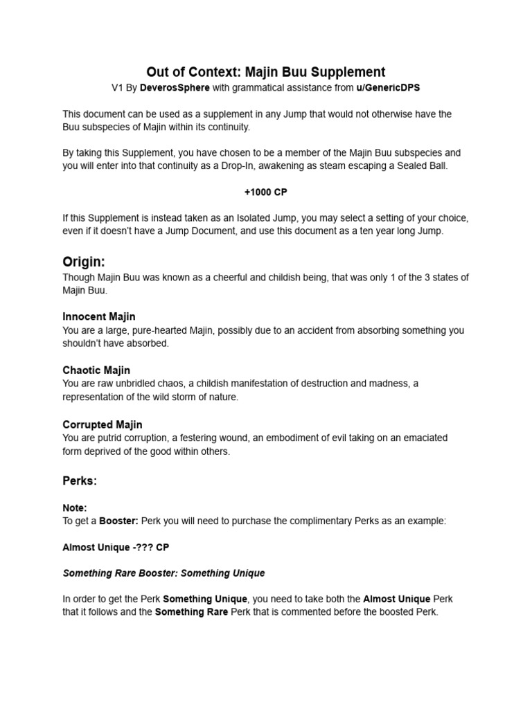 Out of Context - Majin Buu Supplement | PDF